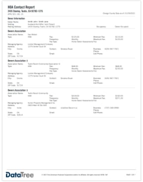 HOA Contact Report Sample | First American Data & Analytics